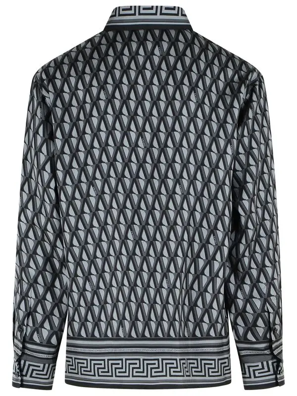 Versace Slim Fit Printed Silk Twill Shirt - Gray