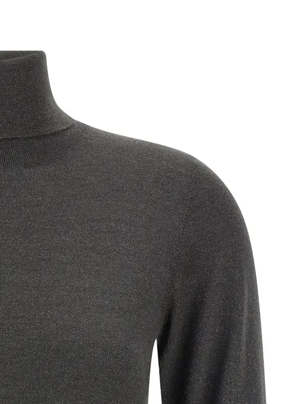 Brunello Cucinelli Sparkling Cashmere And Silk Knit Turtleneck Sweater - Gray