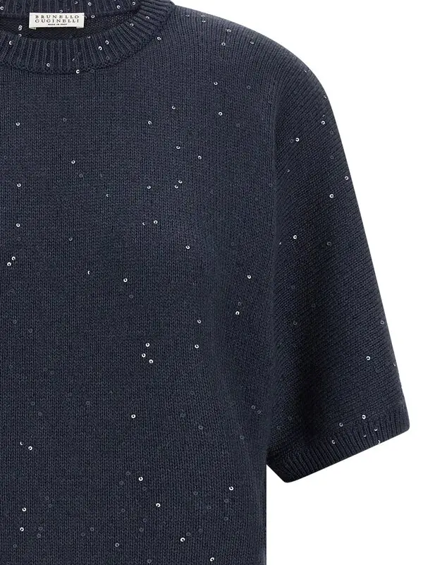 Brunello Cucinelli Diamante Cashmere And Silk Sequin Embellished Sweater - Blue
