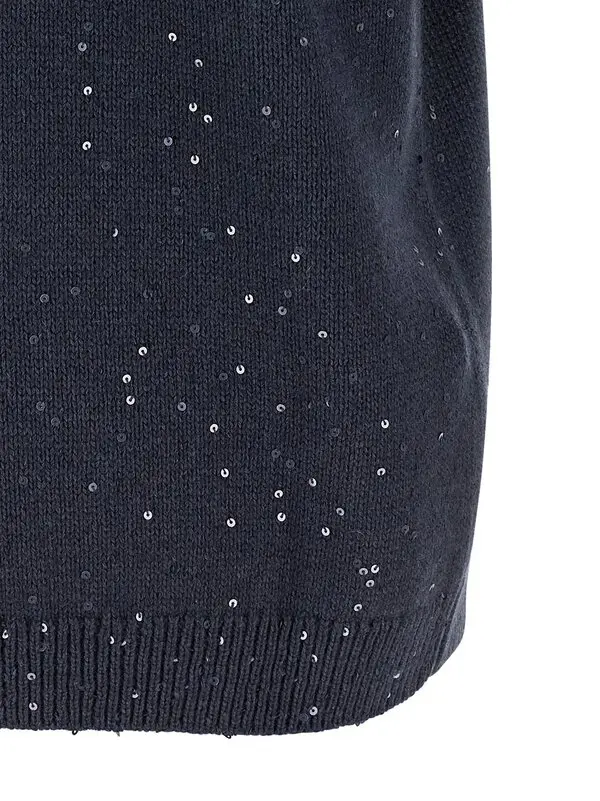 Brunello Cucinelli Diamante Cashmere And Silk Sequin Embellished Sweater - Blue