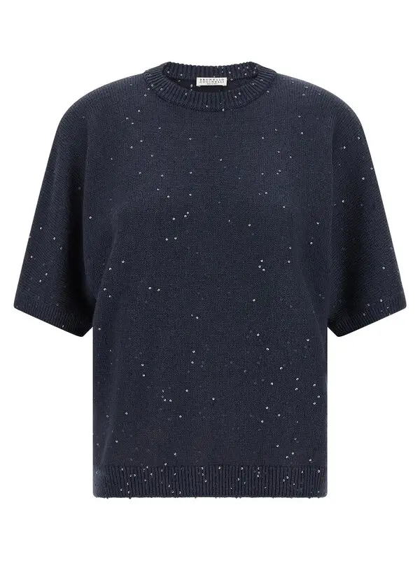 Brunello Cucinelli Diamante Cashmere And Silk Sequin Embellished Sweater - Blue