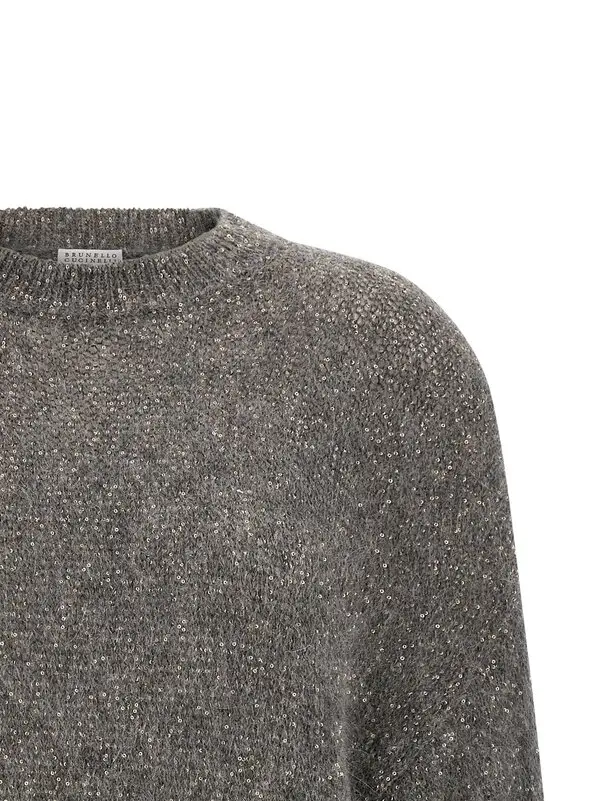 Brunello Cucinelli Mohair And Alpaca Blend Sweater With Sequins - Gray