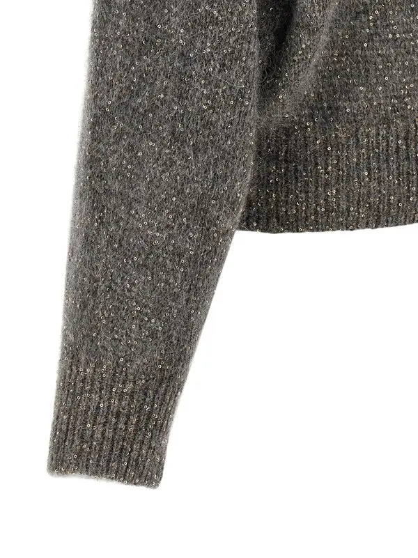 Brunello Cucinelli Mohair And Alpaca Blend Sweater With Sequins - Gray