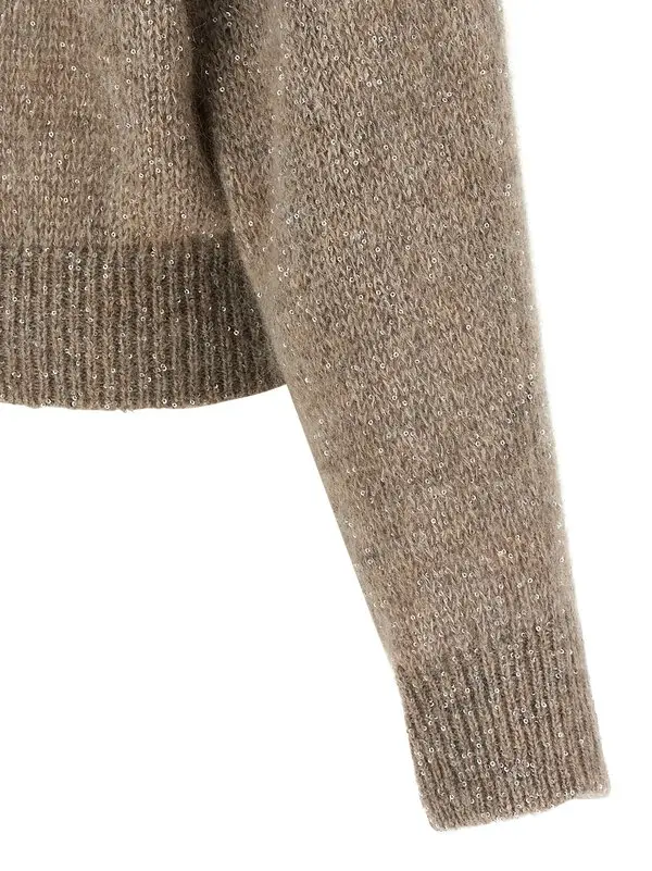 Brunello Cucinelli Diamante Sequin Embellished Mohair Alpaca Blend Sweater