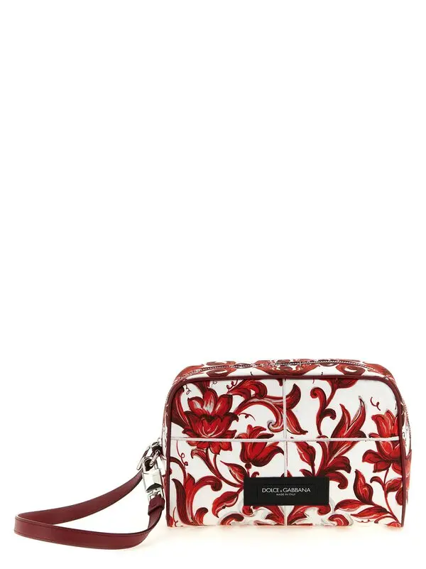Dolce & Gabbana Essenza' Handbag In Maiolica Print Poplin And Calf Leather - Red