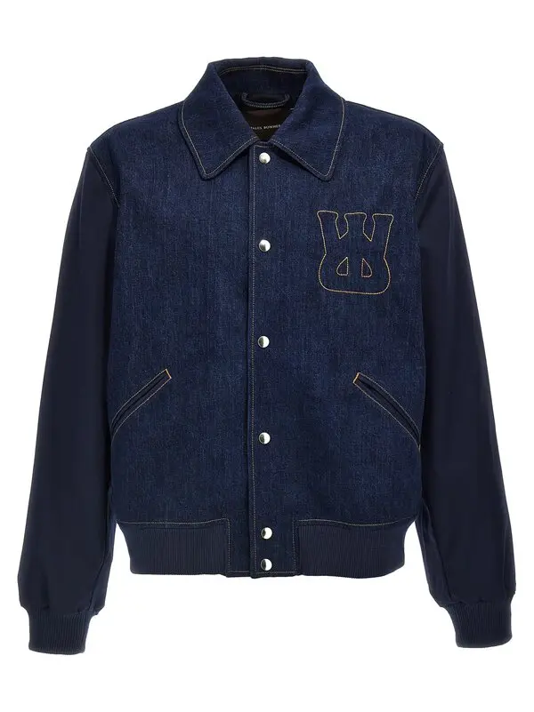WALES BONNER The Echo Denim Varsity Jacket - Blue