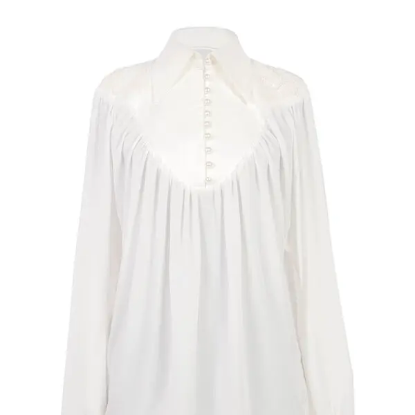 RONDOOZ Quiet Bloom Hand Painted Chiffon Crepe Blouse With Stone Embellishment Free Size - White