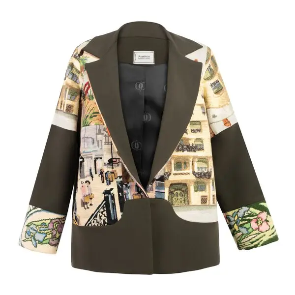 RONDOOZ Barcelona Mosaic Gobelin Hand-painted Cotton Blazer - Grey