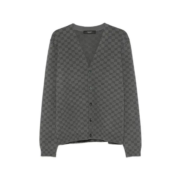 Gucci Gg Supreme Pattern V-neck Cardigan - Gray