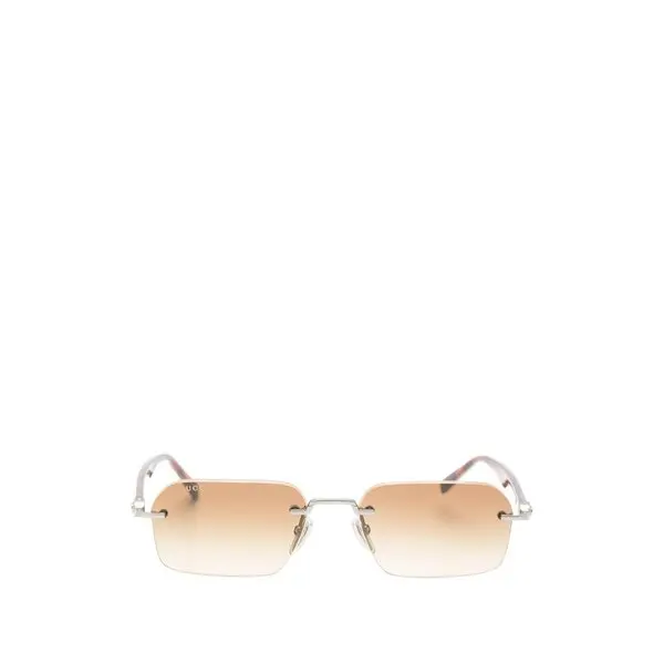 Gucci Rimless Rectangle Sunglasses With Interlocking G Logo - Brown