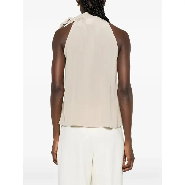 Max Mara Beige Silk Halter Neck Pleated Front Sleeveless Blouse - Cream