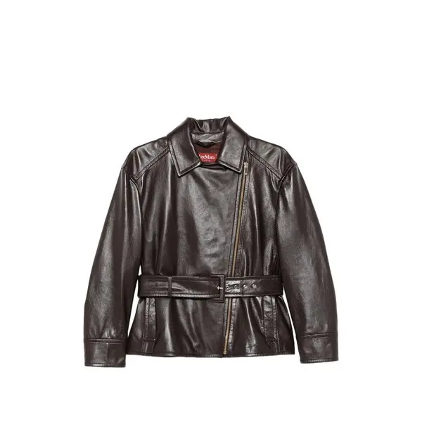 Max Mara Belted Leather Jacket - Brown