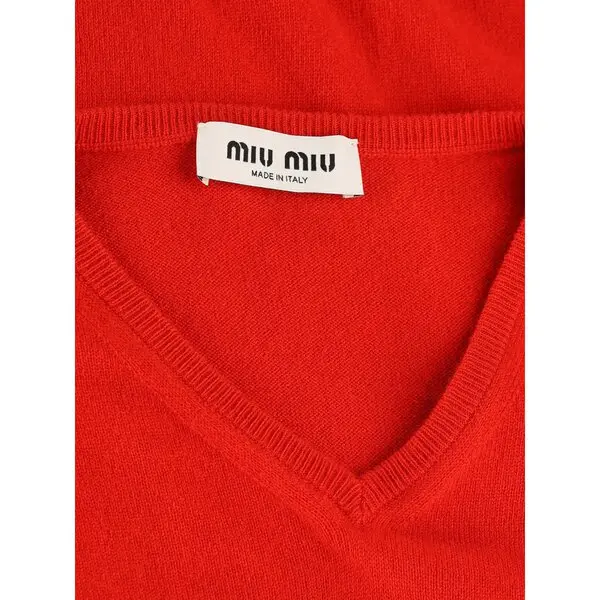 Miu Miu Fine Knit V-neck Long Sleeve Sweatshirt