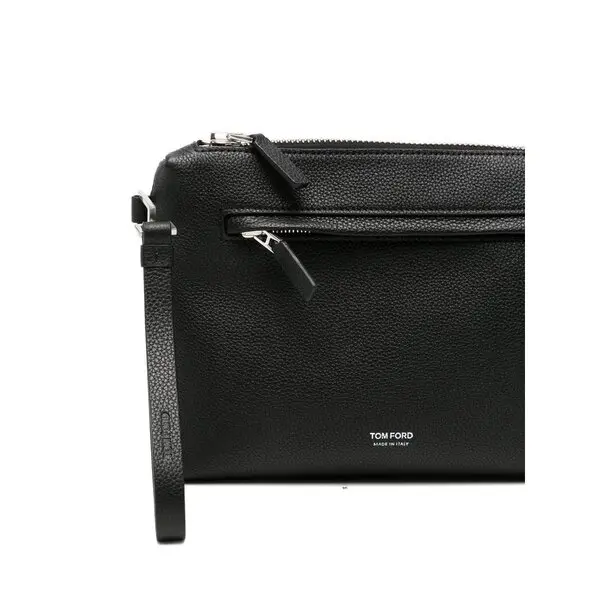 TOM FORD Grained Leather Zip Clutch With Wrist Strap