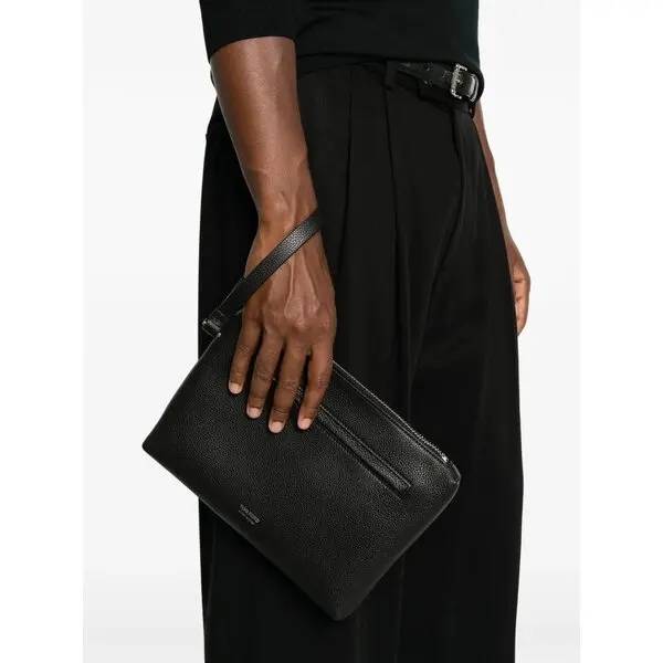 TOM FORD Grained Leather Zip Clutch With Wrist Strap