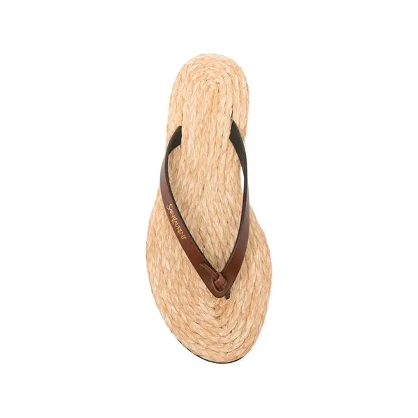 Saint Laurent Woven Leather Thong Sandals - Cream