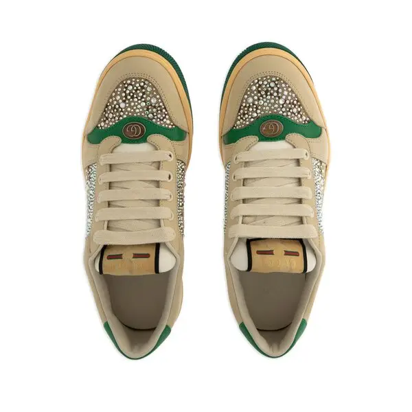 Gucci Embellished Lace-up Sneakers With Green Accents