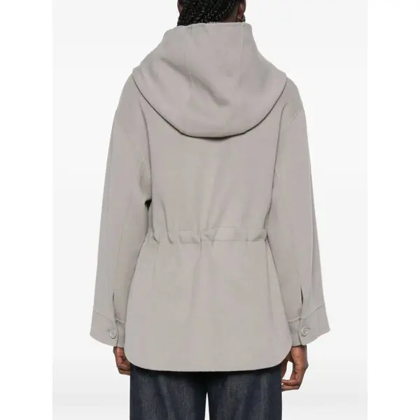 Max Mara Grey Wool Hooded Zip-up Jacket