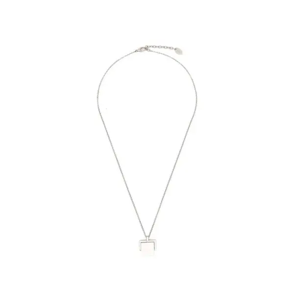 Gucci Tone Square Pendant Logo Necklace - Silver