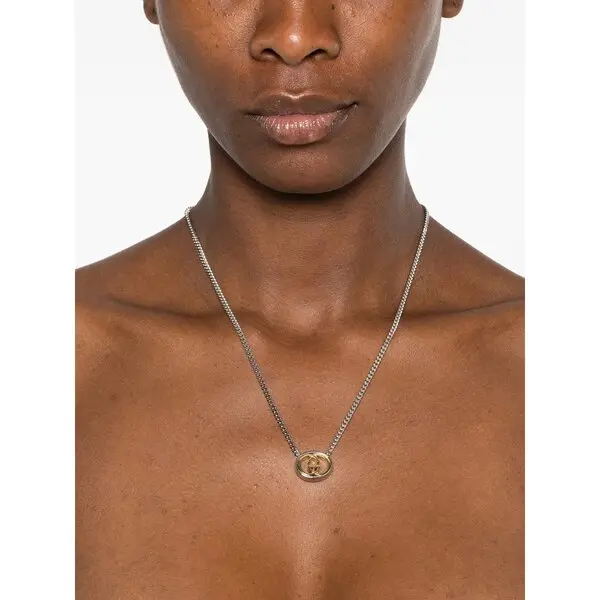 Gucci Tone Curb Chain Necklace With Interlocking G Pendant