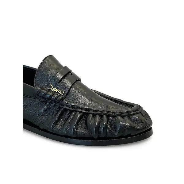 Saint Laurent Calf Leather Loafers With Gold-tone Logo Plaque - Black