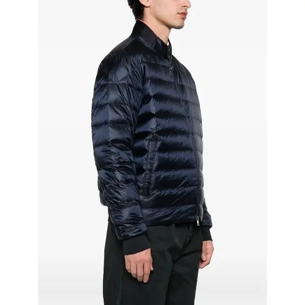 Moncler Padded Down Jacket With Logo Patch And Striped Detailing - Blue