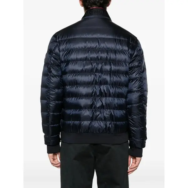 Moncler Padded Down Jacket With Logo Patch And Striped Detailing - Blue