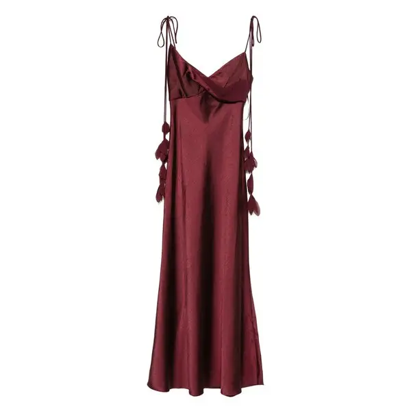 SELF-PORTRAIT Burgundy Floral Detail Tie Strap V-neck Dress - Red