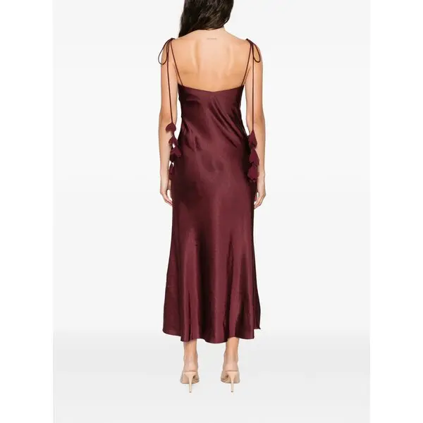 SELF-PORTRAIT Burgundy Floral Detail Tie Strap V-neck Dress