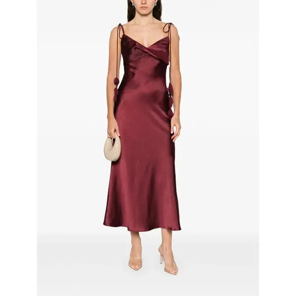 SELF-PORTRAIT Burgundy Floral Detail Tie Strap V-neck Dress