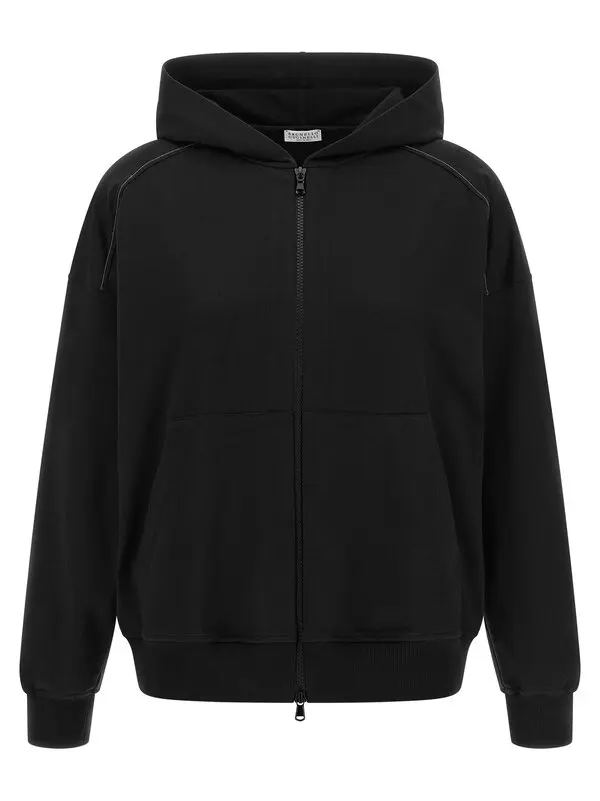 Brunello Cucinelli Zip-up Hoodie With Shiny Trims - Black