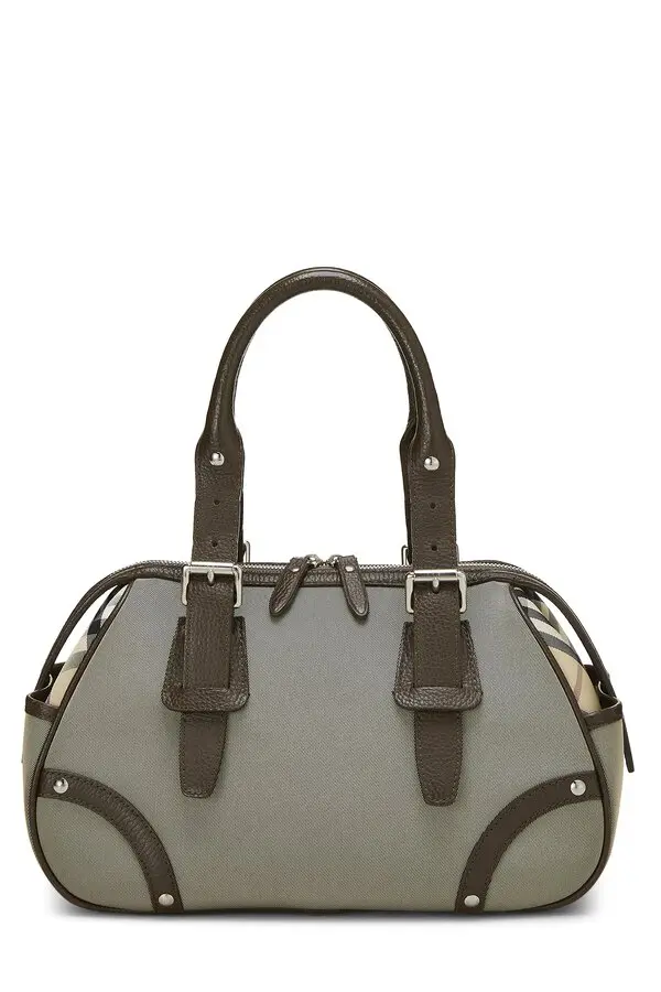 Burberry Check Nylon Bowler Handbag - Brown