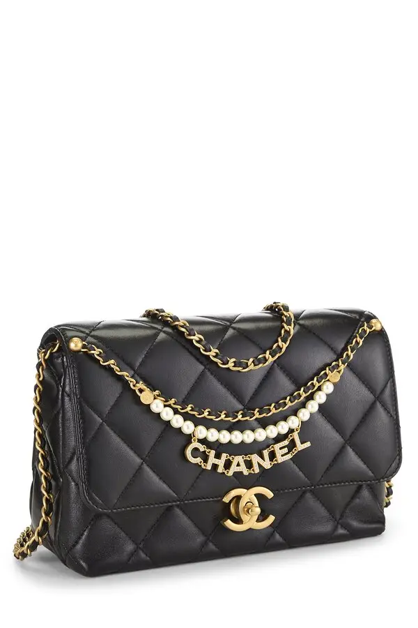 Chanel Quilted Lambskin Pearl Logo Flap Bag