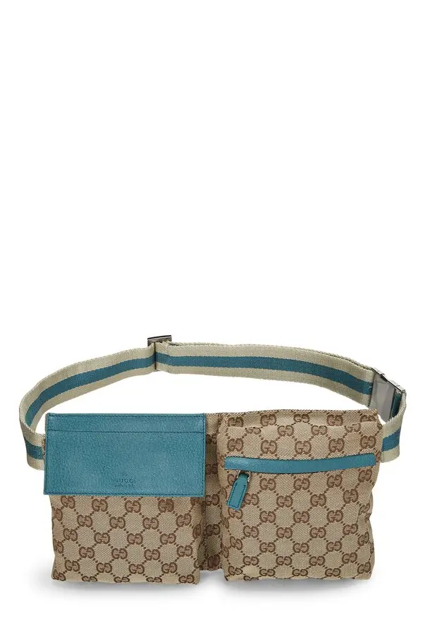 Gucci Original Gg Web Double Pocket Waist Pouch - Blue