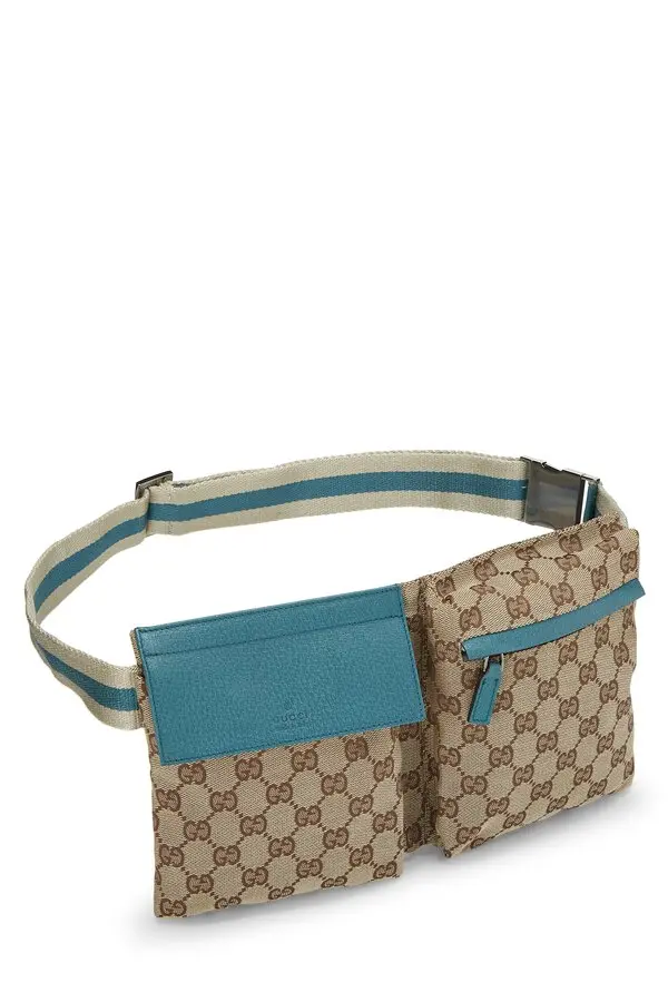 Gucci Original Gg Web Double Pocket Waist Pouch - Blue
