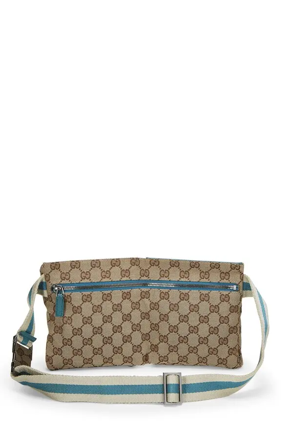 Gucci Original Gg Web Double Pocket Waist Pouch - Blue