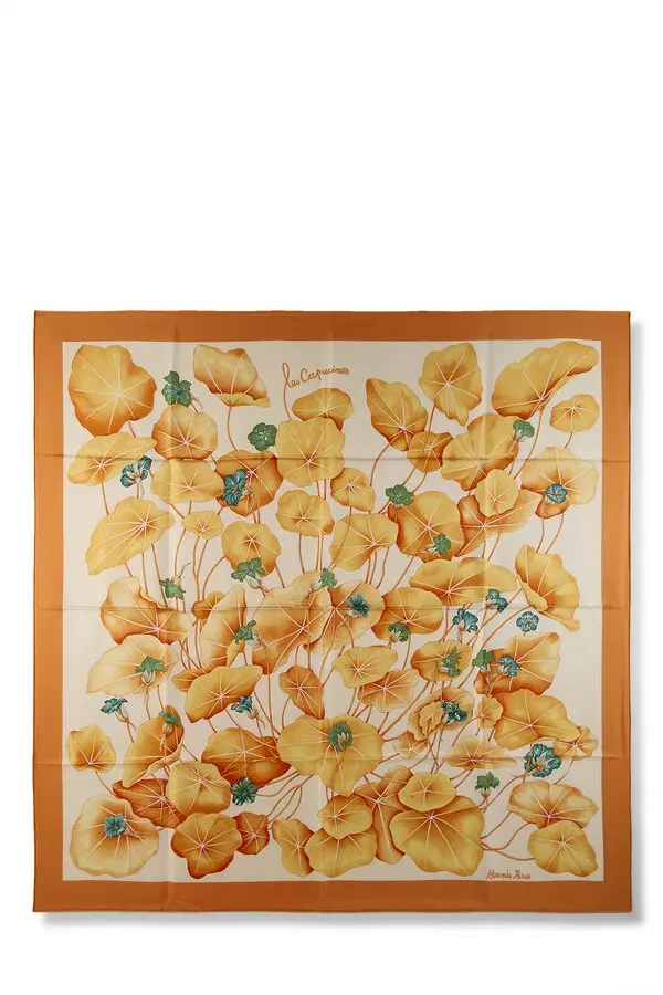 Hermès Multicolor 'les Capucines' Silk Scarf 90 - Orange