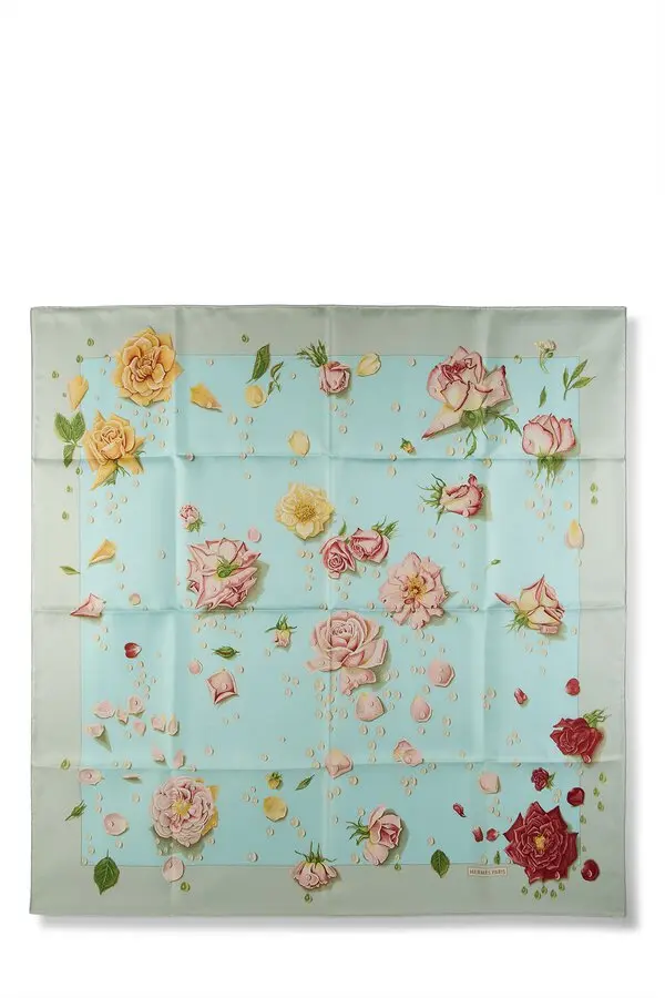 Hermès Multicolor 'la Rosee' Silk Scarf 90 - Green