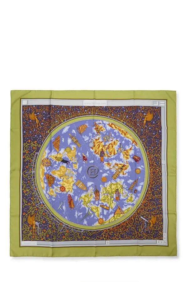 Hermès Multicolor 'www. . Com' Silk Scarf 90 - Green