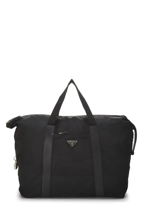 Prada Duffle Bag In Tessuto Nylon And Saffiano Leather - Black