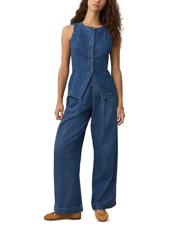 Marine Layer Allison Pleated Wide Leg Denim Pants