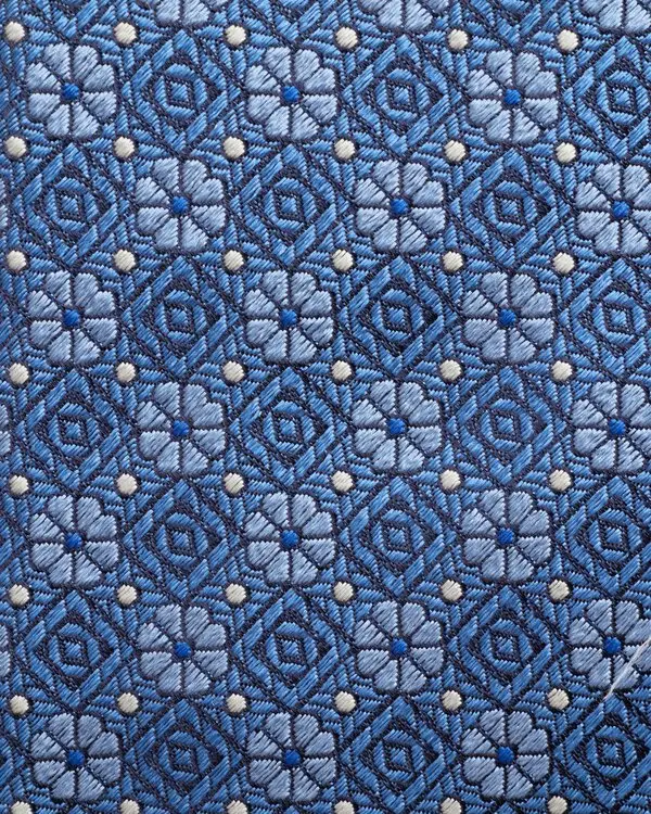 David Donahue Silk Geometric Floral Neck Tie - Denim