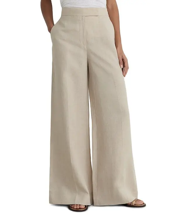 REISS Petite Linen Kit Wide Leg Pants - Neutral