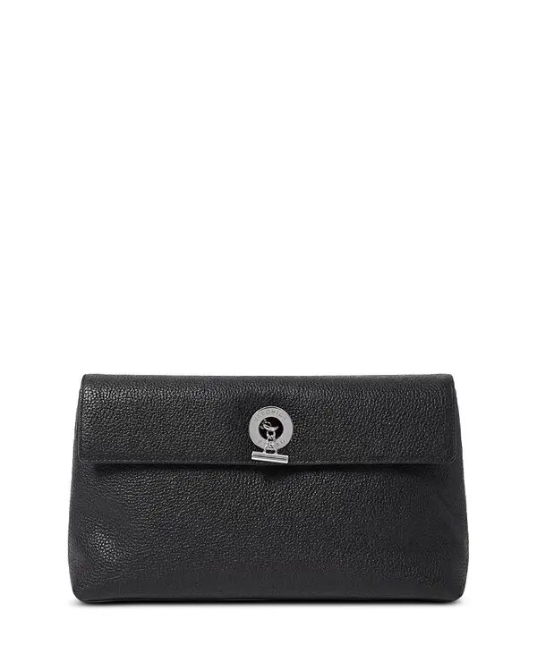 Veronica Beard Anchor Medium Pebbled Leather Clutch With Gold Tone Hardware - Black