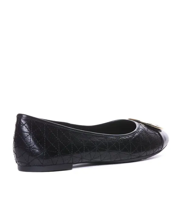 Tory Burch Quilted Ballet Flats With Gold Tone Logo Detail