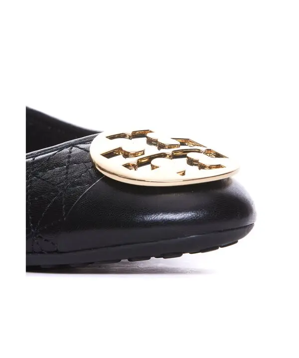 Tory Burch Quilted Ballet Flats With Gold Tone Logo Detail