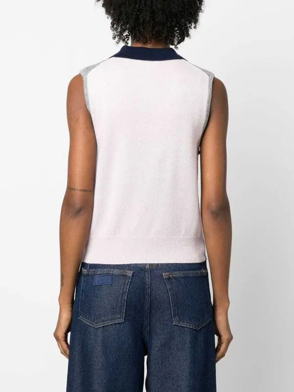 GANNI Sleeveless Polo Collar Top - Gray