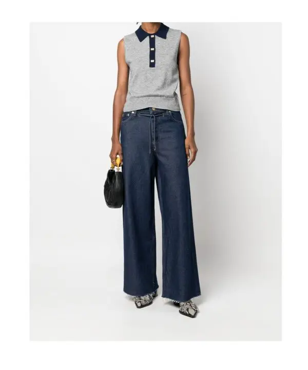 GANNI Sleeveless Polo Collar Top - Gray