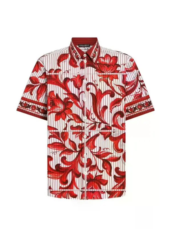 Dolce & Gabbana Majolica-print Striped Poplin Hawaii Shirt - Red