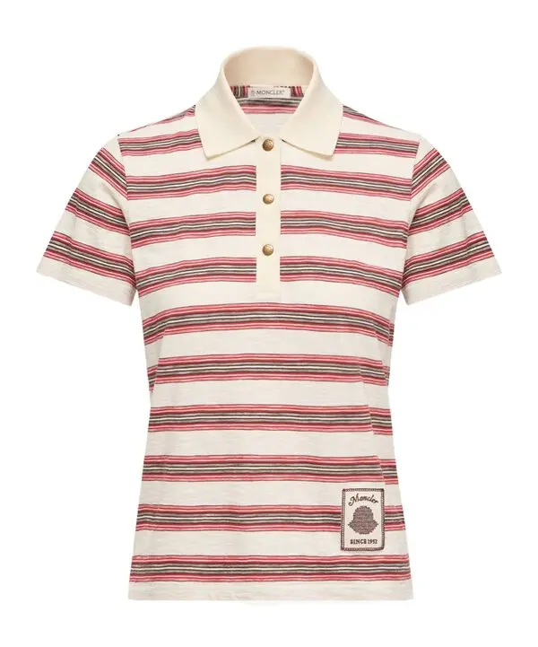 Moncler Striped Cotton Polo Shirt - White And Red